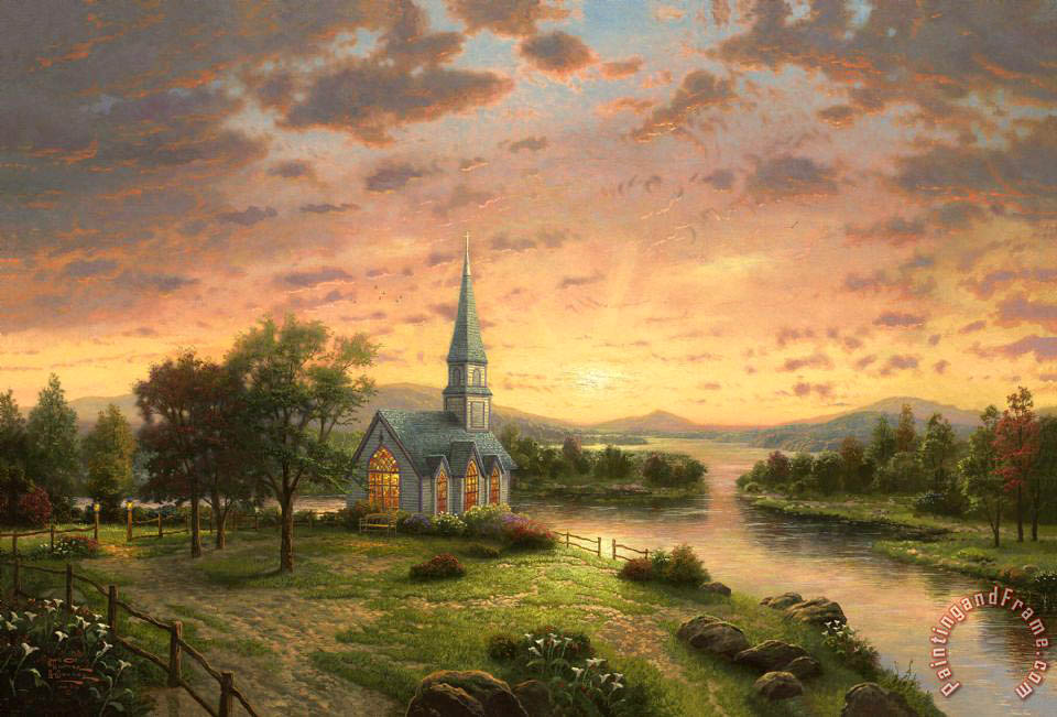 Thomas Kinkade Sunrise Chapel painting - Sunrise Chapel print for sale
