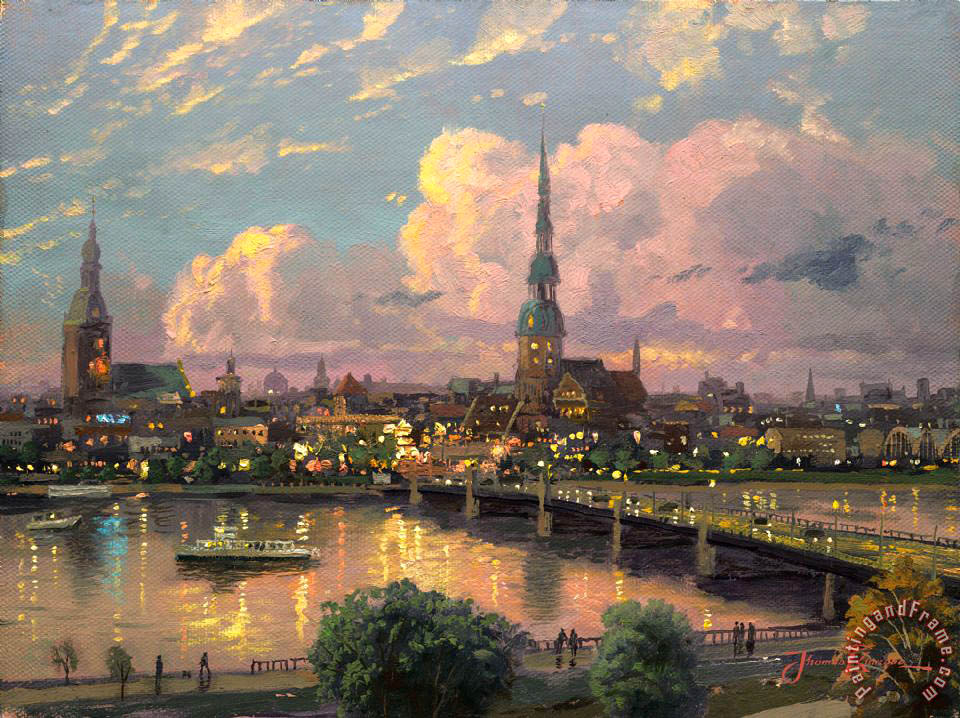 Thomas Kinkade Sunset Over Riga, Latvia painting - Sunset Over Riga ...