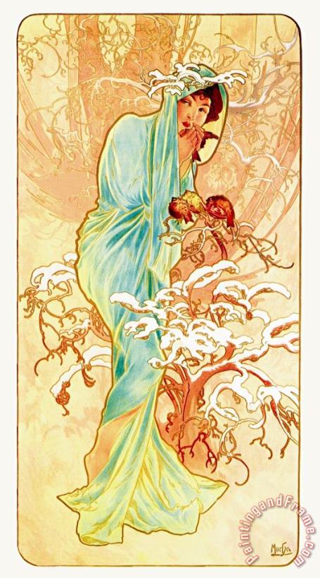 Alphonse Marie Mucha Winter painting - Winter print for sale