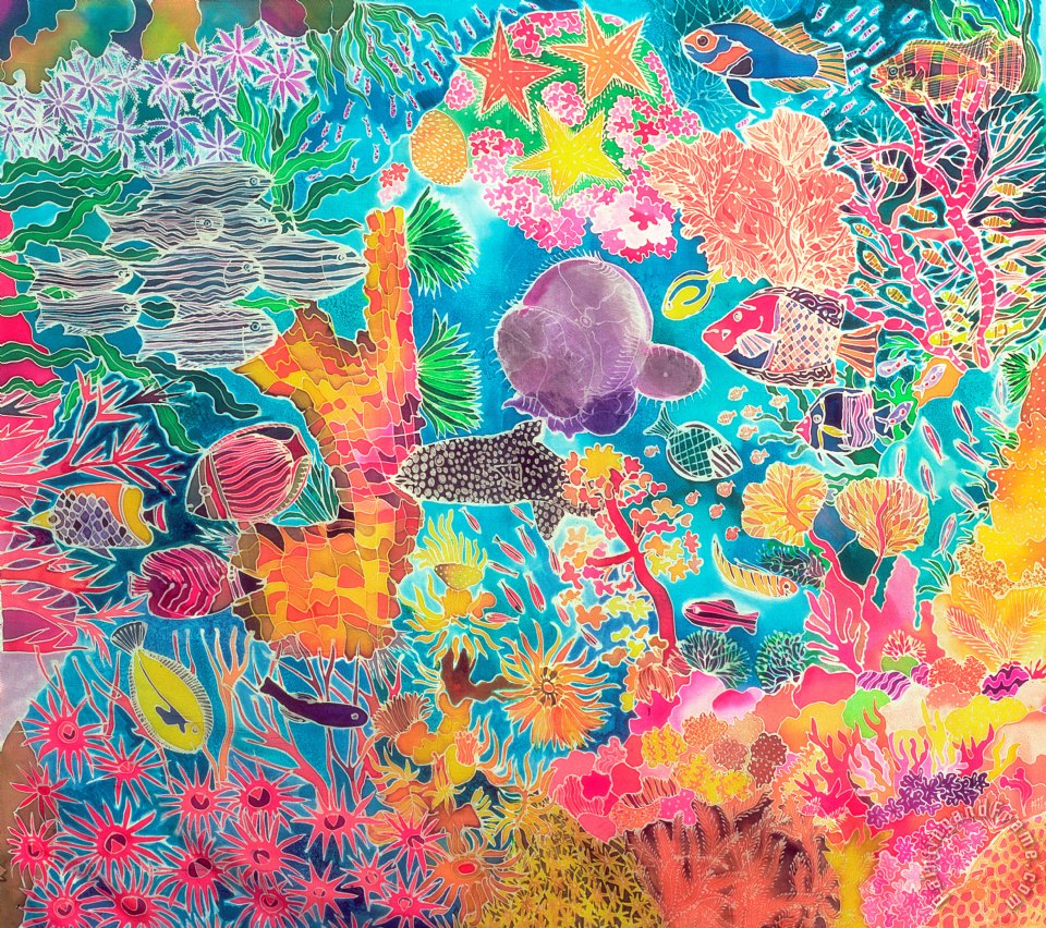 Hilary Simon Tropical Coral painting - Tropical Coral print for sale